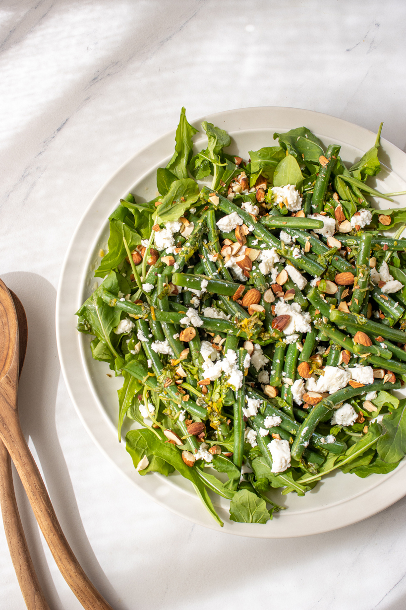 Green Bean & Rocket Salad with Herby Dressing, Almonds & Feta